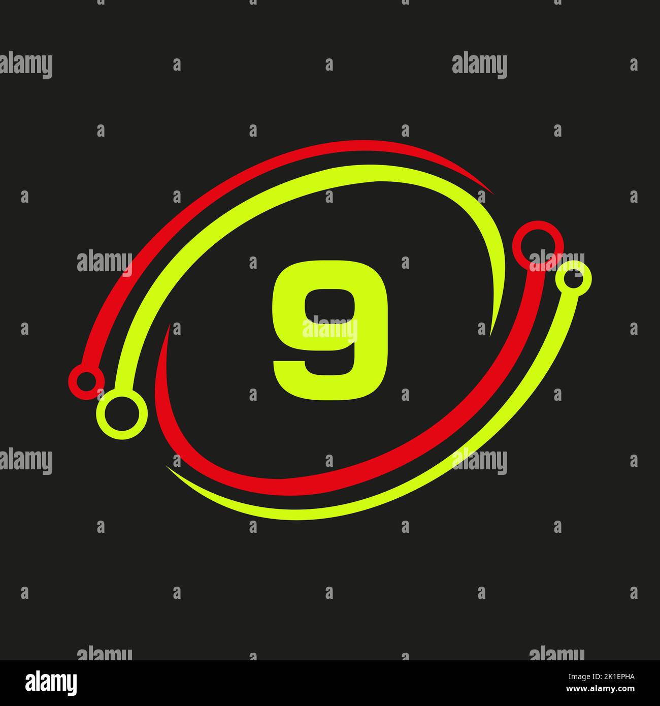 Letter 9 Technology Logo Combine with Technology Cable Vector Template ...