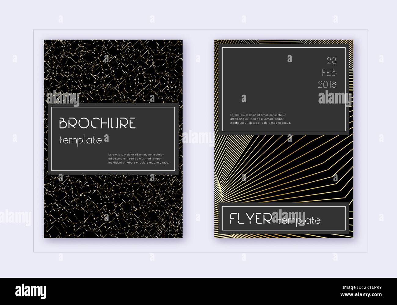 Black cover design template set. Gold abstract lines on black ...