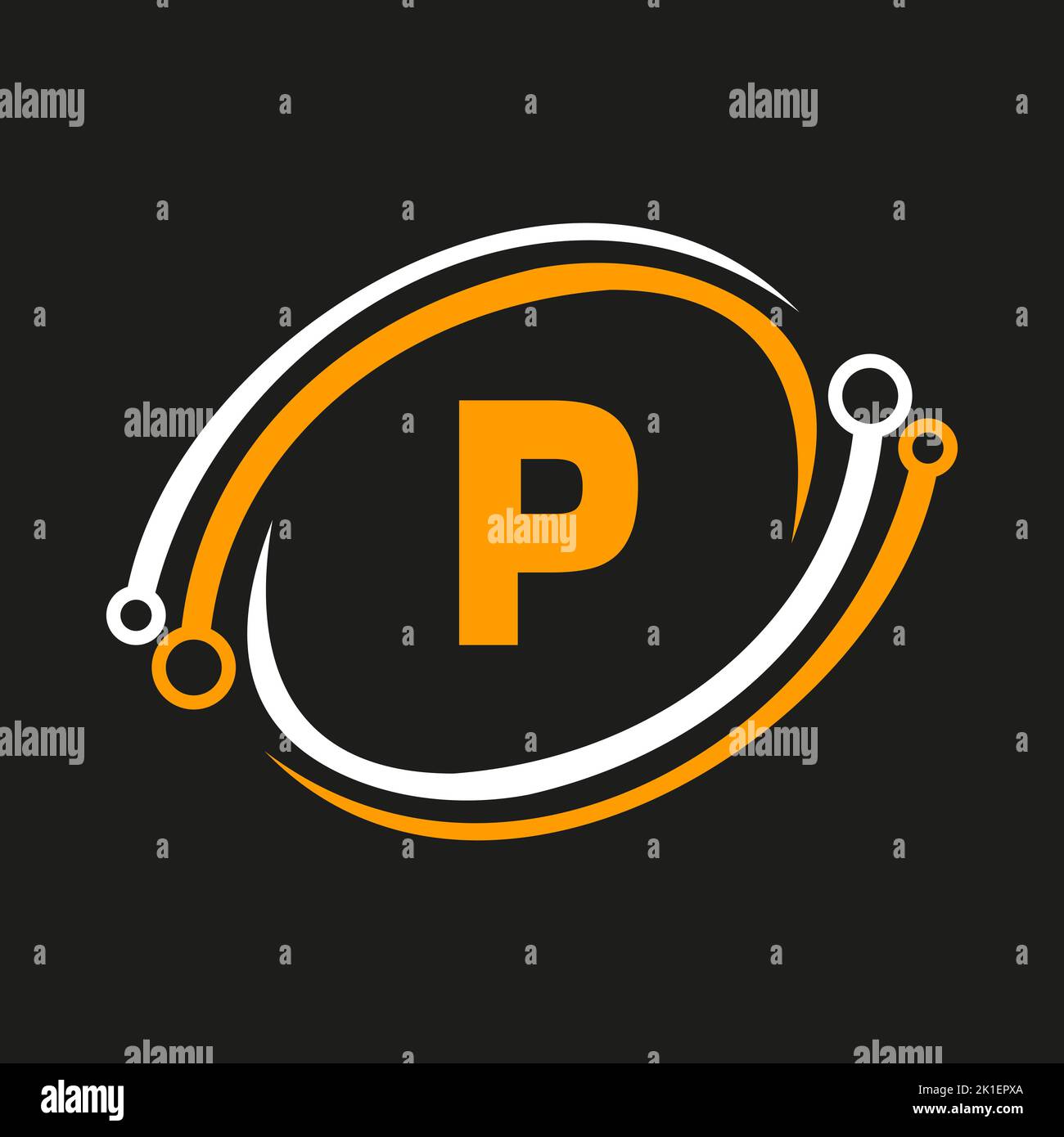 Letter P Technology Logo Combine with Technology Cable Vector Template ...