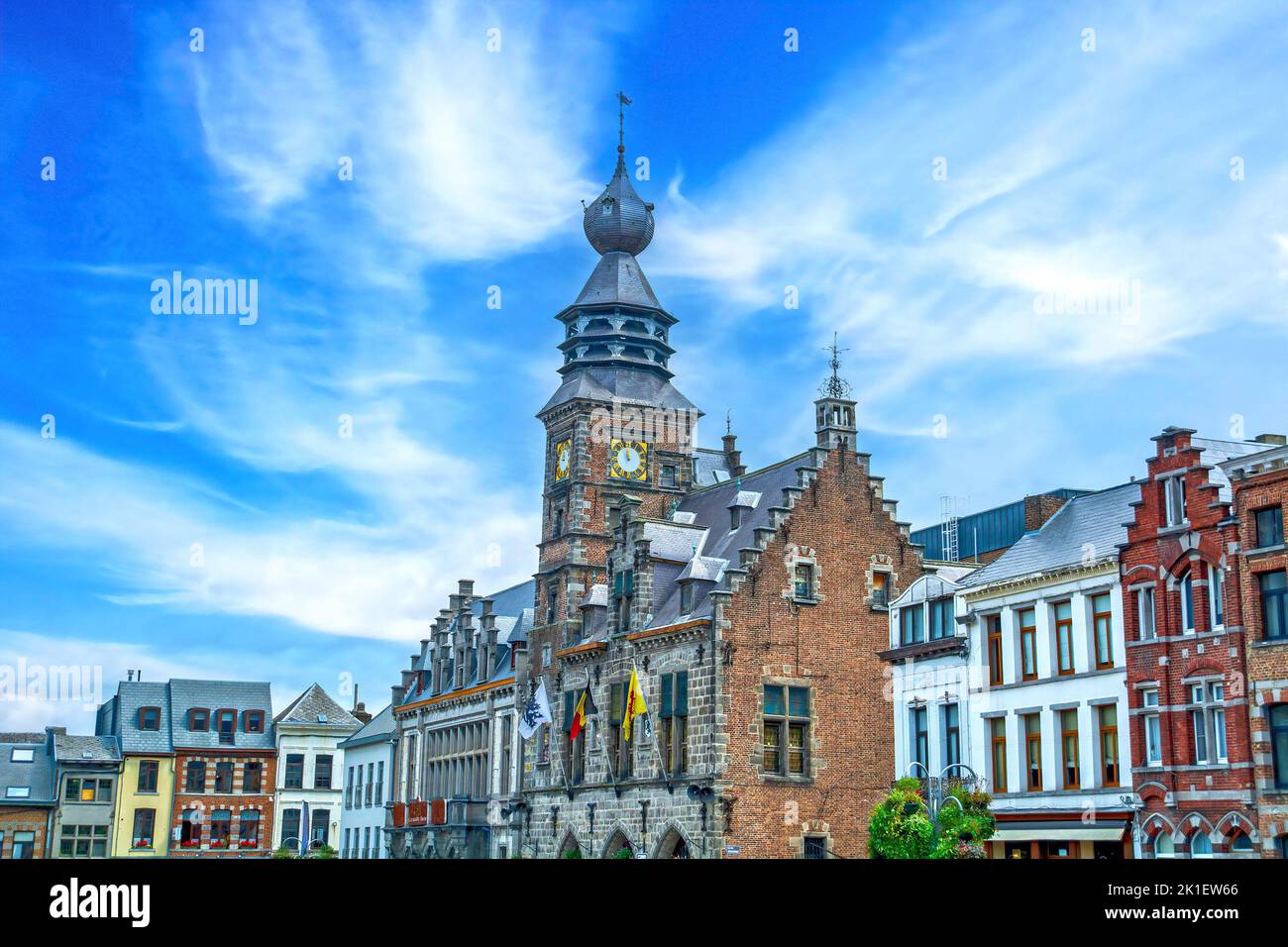 Binche (Bing), Wallonia, gothic town hall in main sqare, town in ...