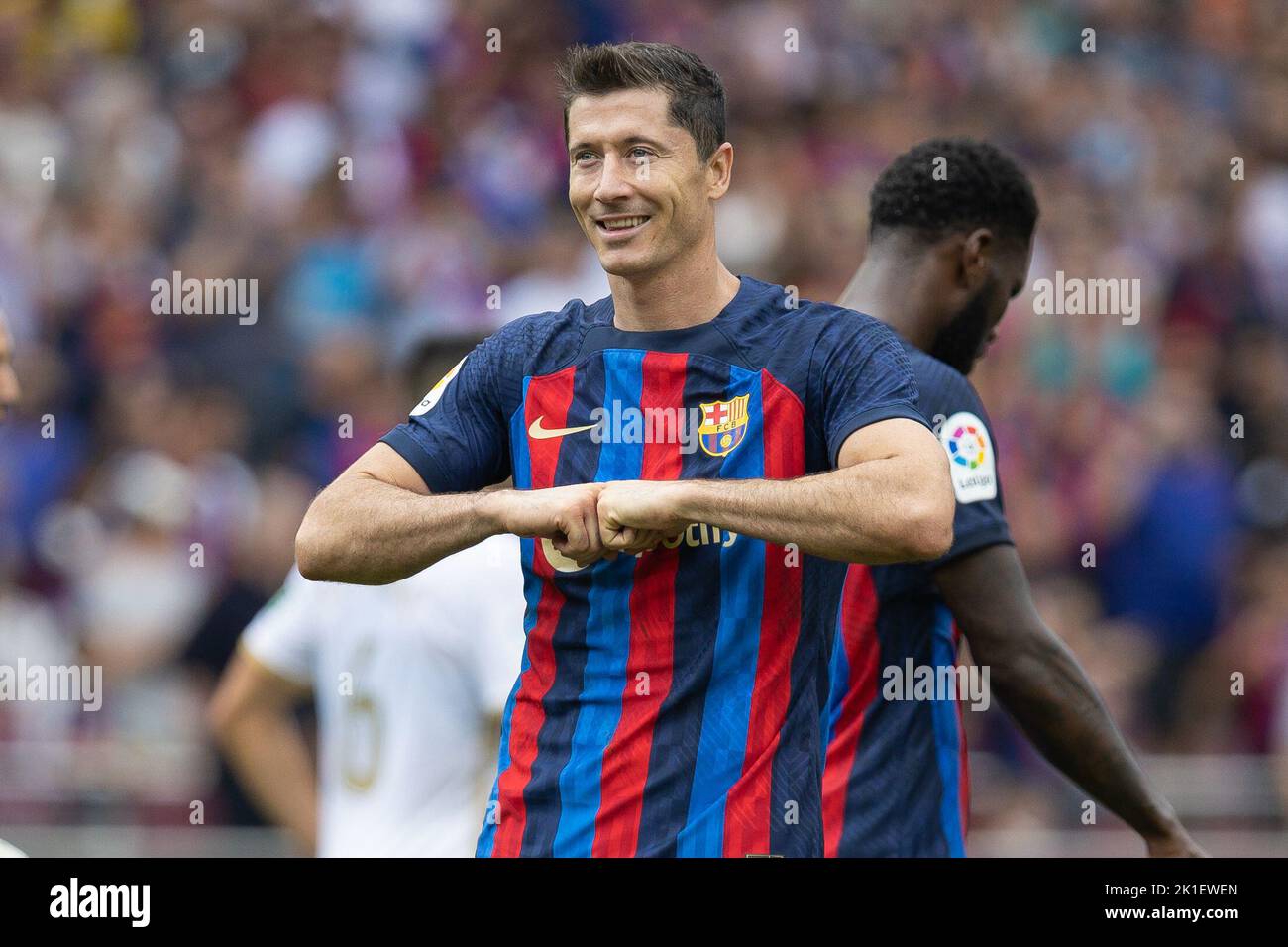 Robert Lewandowski of FC Barcelona celebrate a goal during the Liga ...