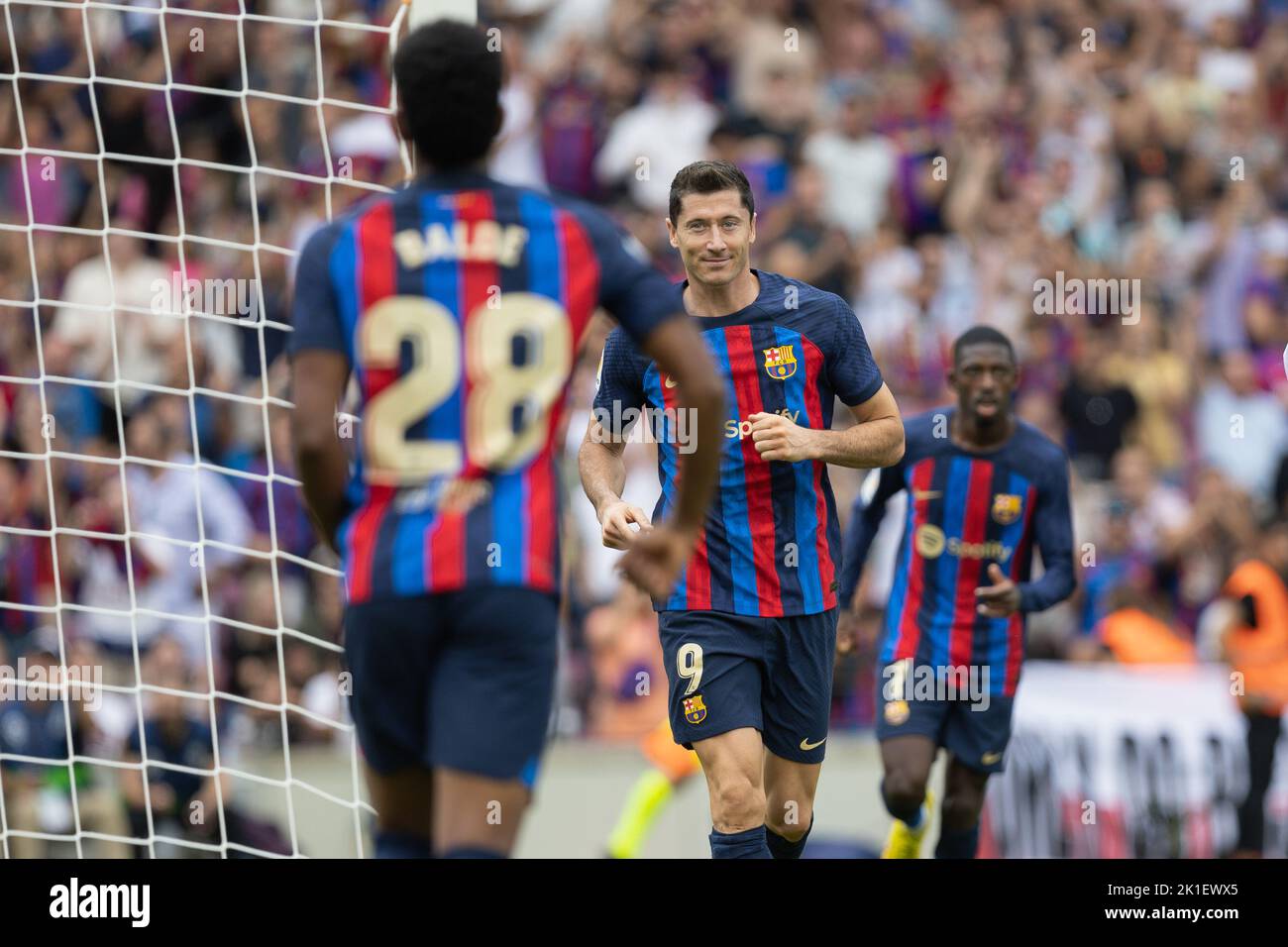 Robert Lewandowski of FC Barcelona celebrate a goal during the Liga ...