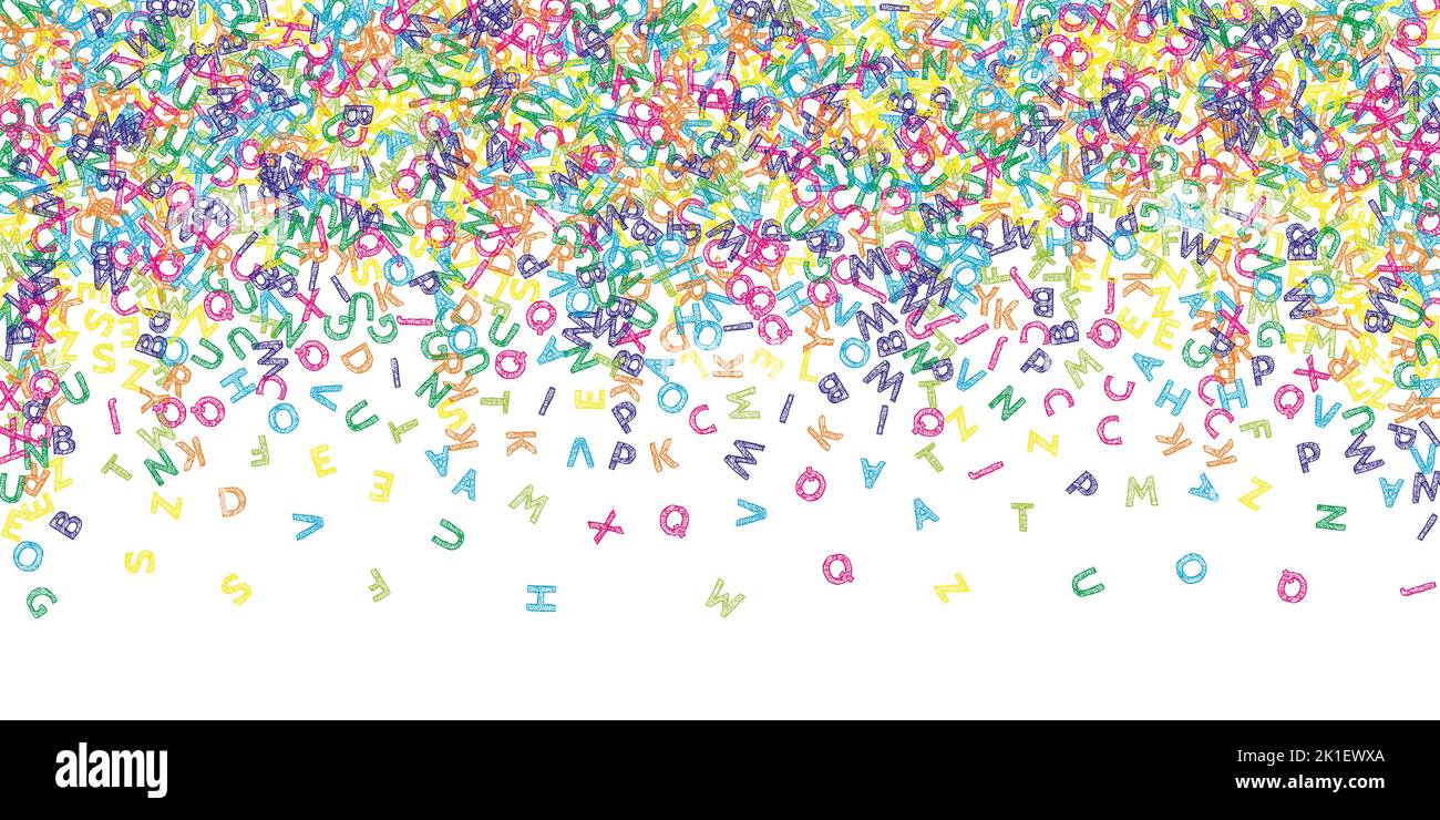 Falling letters of English language. Colorful sketch flying words of ...