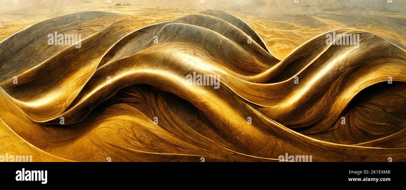 lines resembling waves of gold color abstract art drawing Stock Photo ...