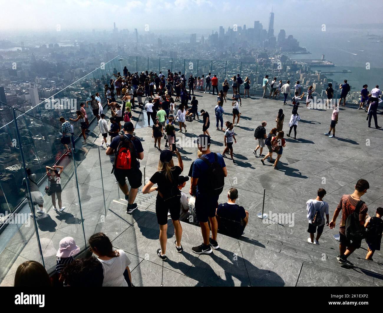 The Edge viewing platform with lots of people in Hudson Yards, New York ...