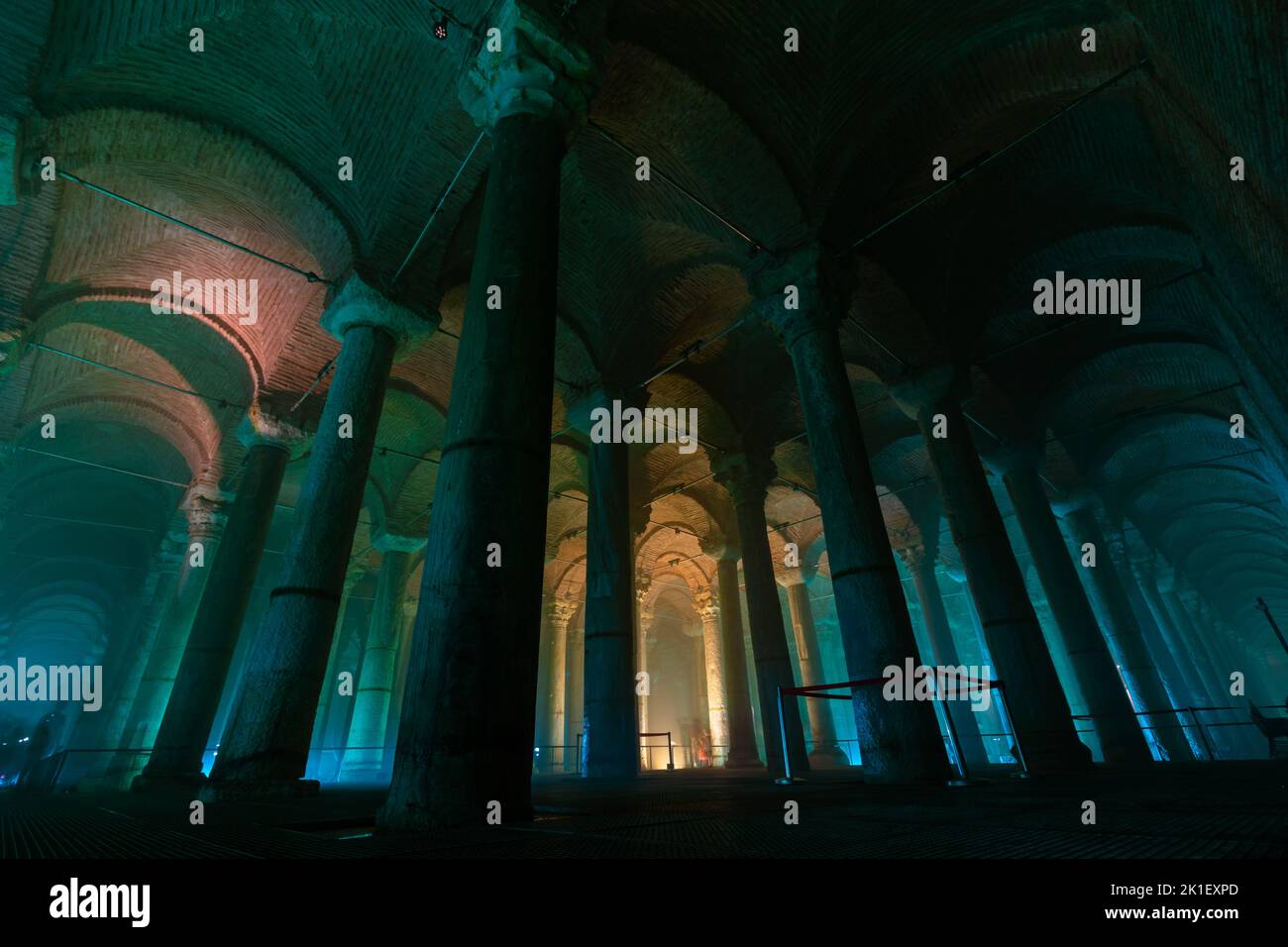 Basilica Cistern. Wide angle view of Basilica Cistern. Columns and ...