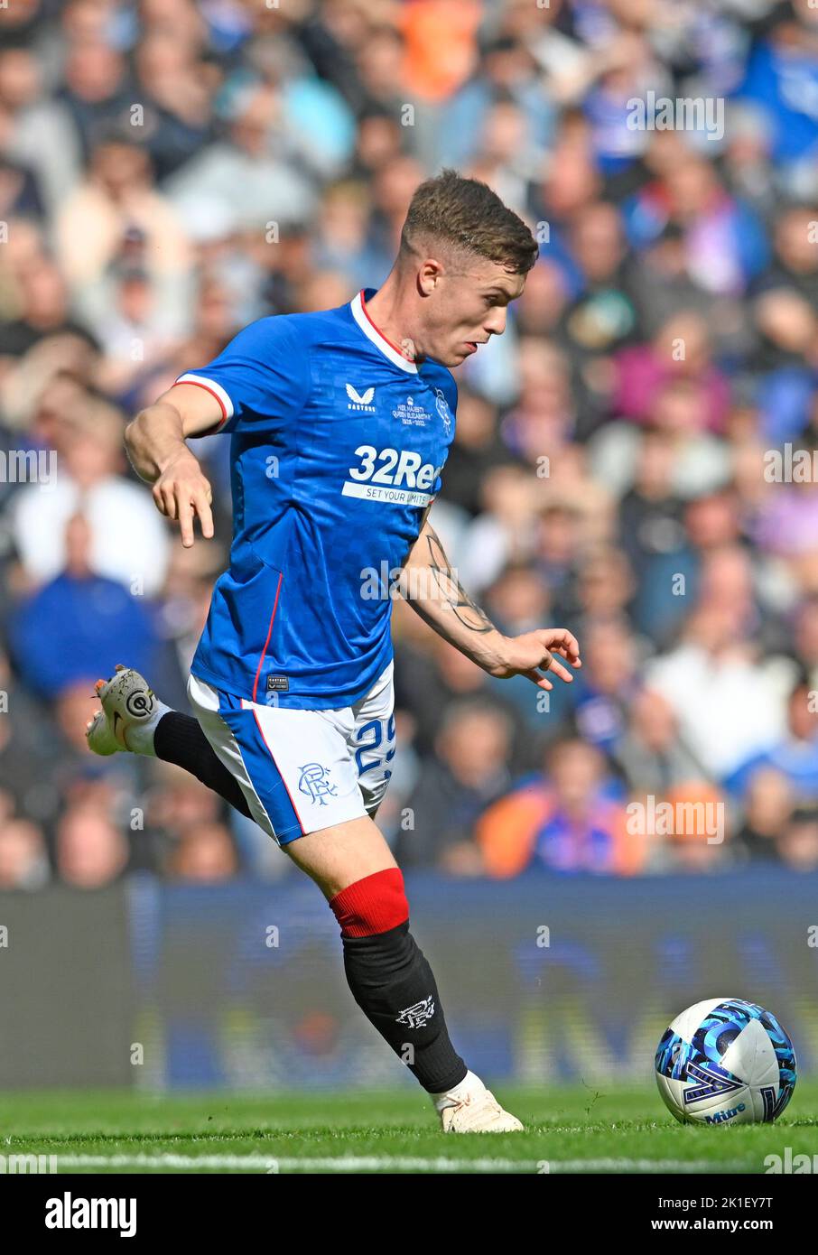 Glasgow, , 17th September 2022. Charlie McCann of Rangers during the ...