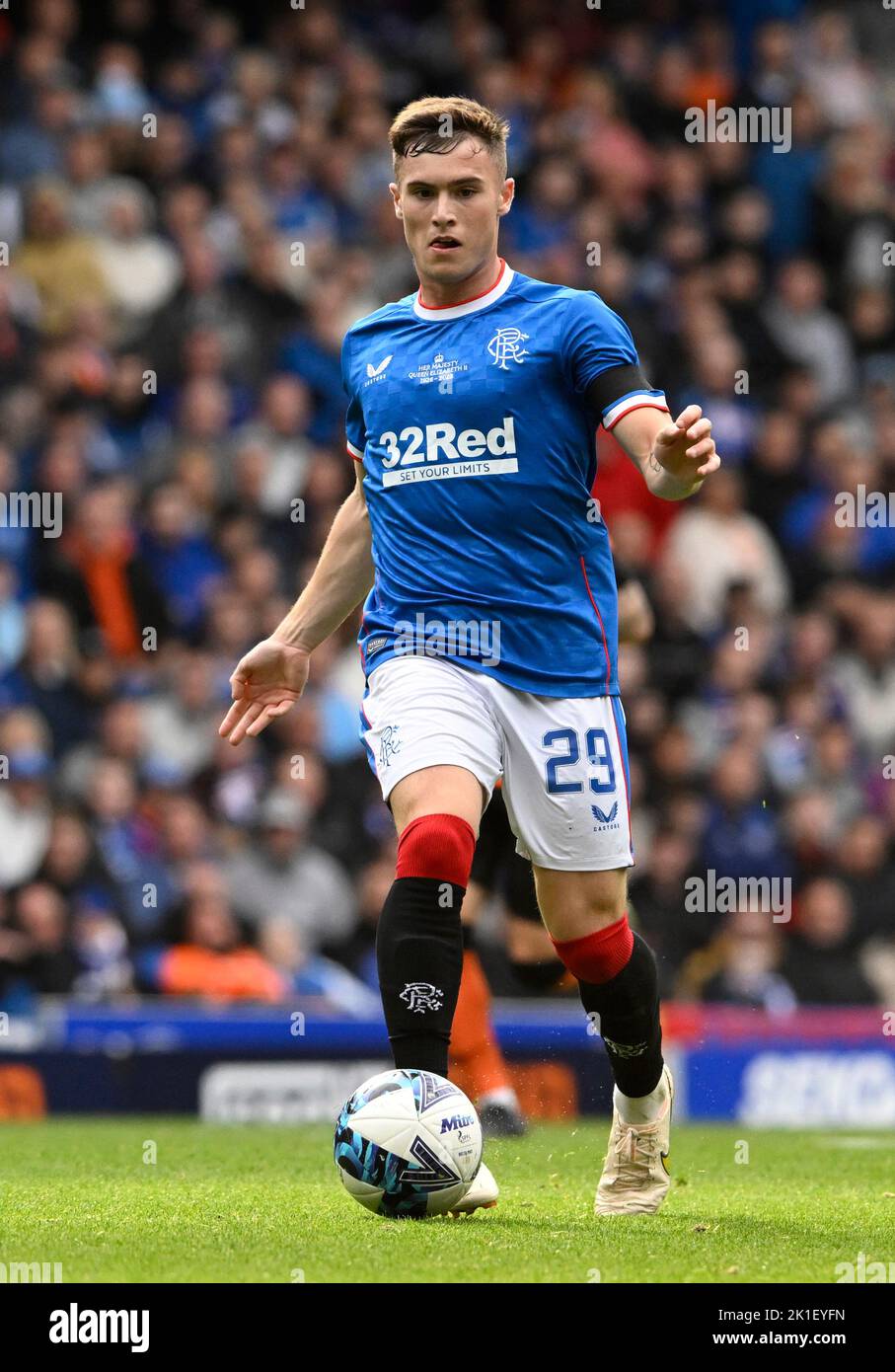 Glasgow, , 17th September 2022. Charlie McCann of Rangers during the ...