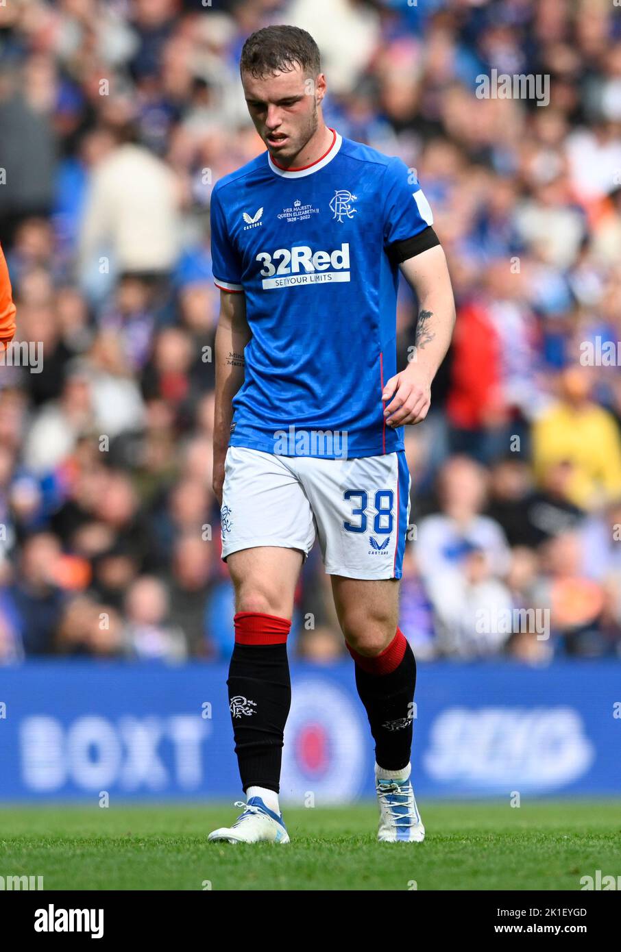 Glasgow, , 17th September 2022. Leon King of Rangers during the cinch ...