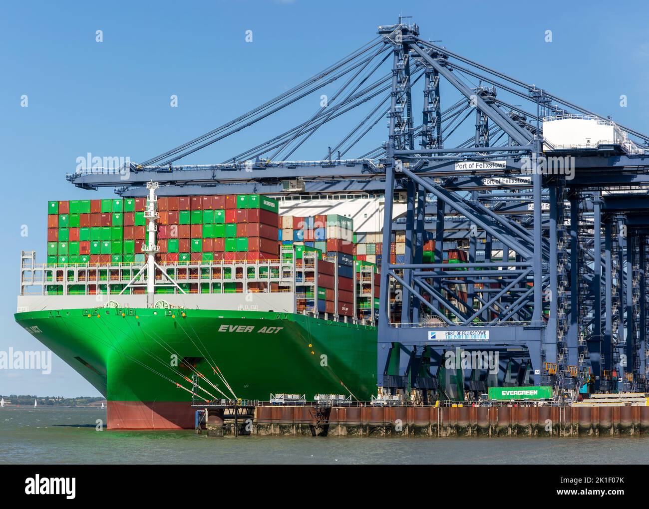 Evergreen Ever Act container ship and gantry cranes on quayside, Port ...