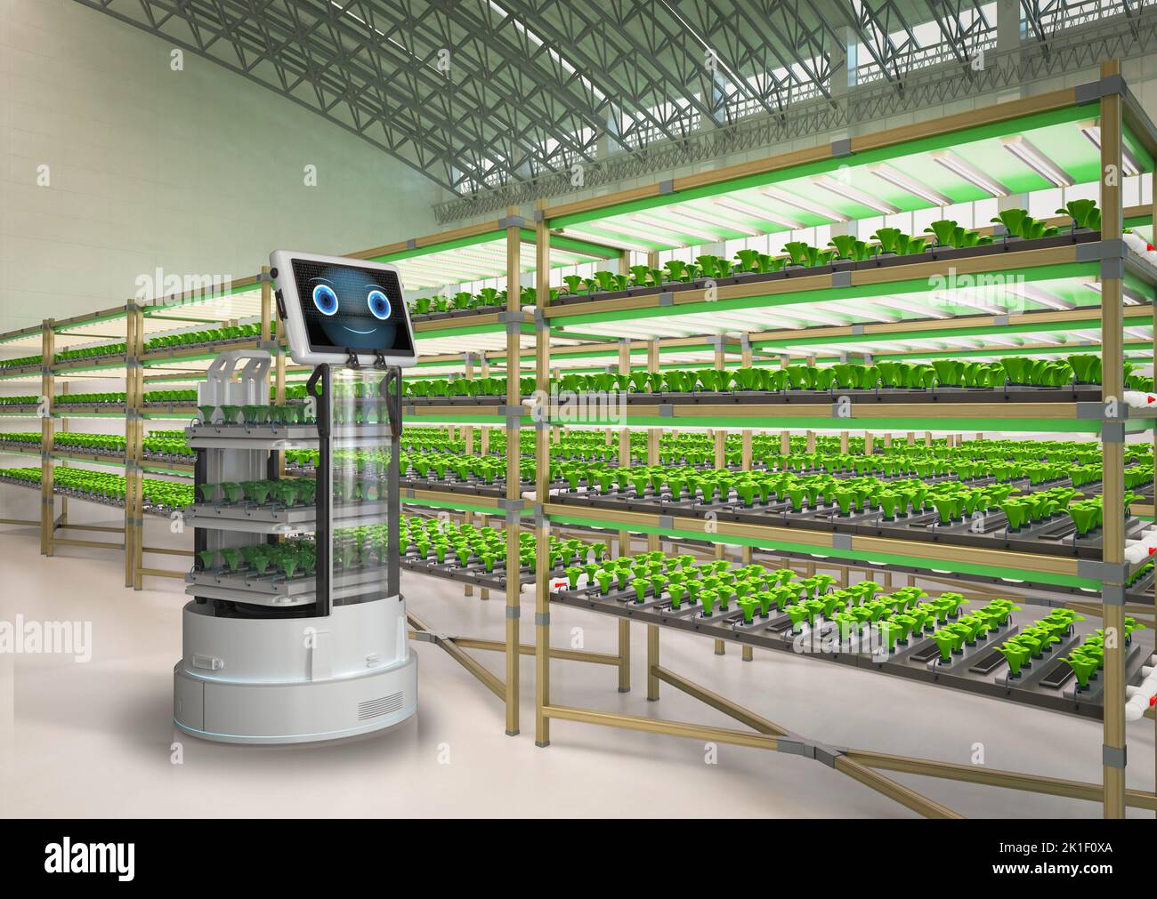 Agriculture technology with 3d rendering robot assistant in light ...