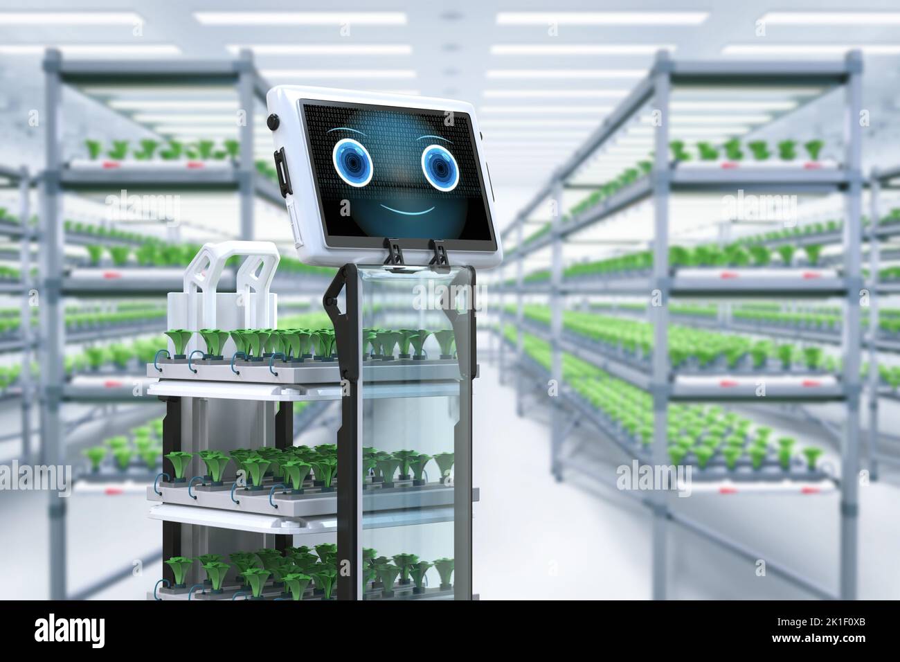 Agriculture technology with 3d rendering robot assistant in light ...