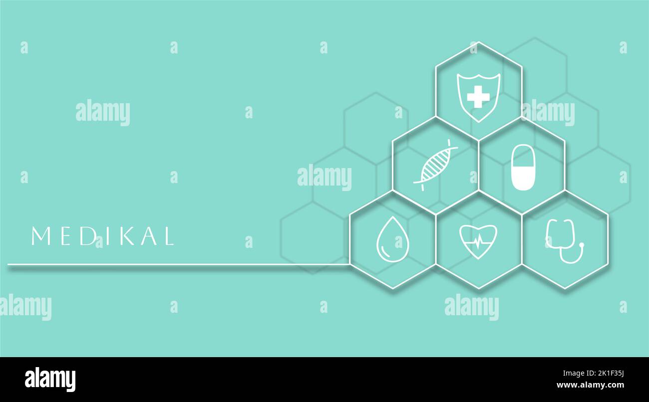 medical background honeycomb and icons turquoise minimal illustration ...