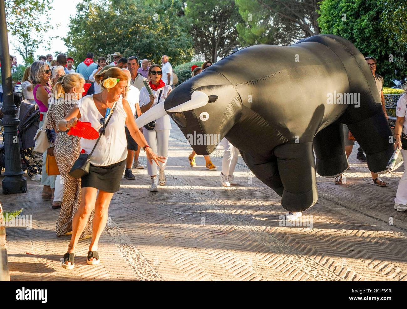 Animal friendly Running of the bulls, with inflatable bulls, in the ...