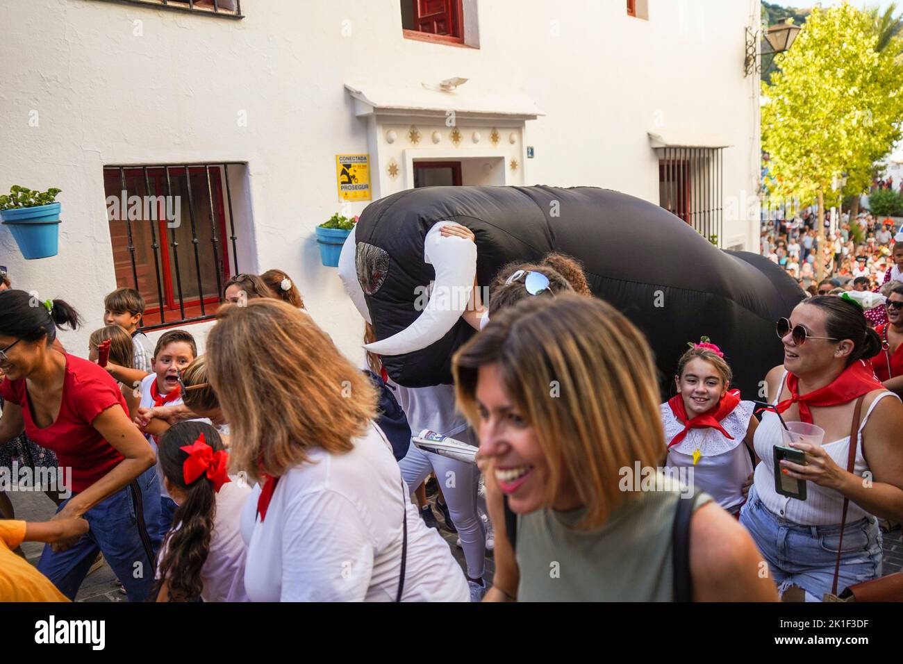 Animal friendly Running of the bulls, with inflatable bulls, in the ...