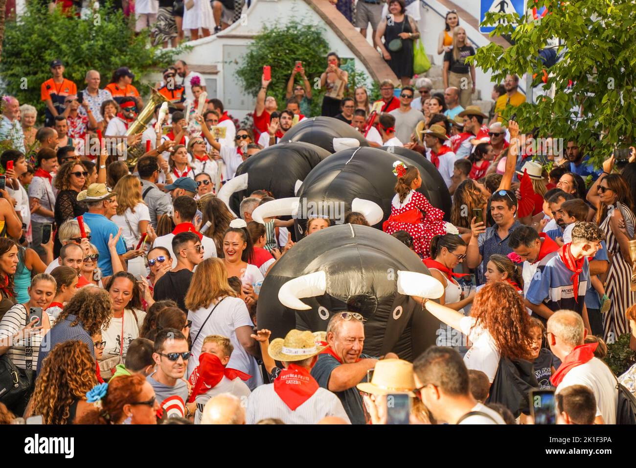 Animal friendly Running of the bulls, with inflatable bulls, in the ...