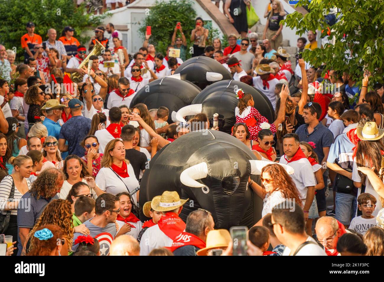 Animal friendly Running of the bulls, with inflatable bulls, in the ...