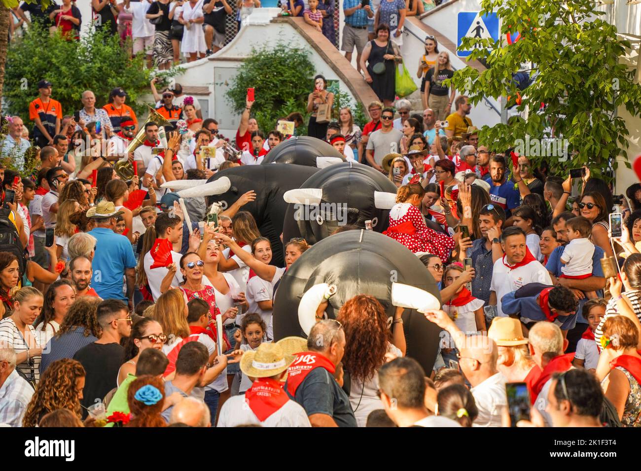 Animal friendly Running of the bulls, with inflatable bulls, in the ...