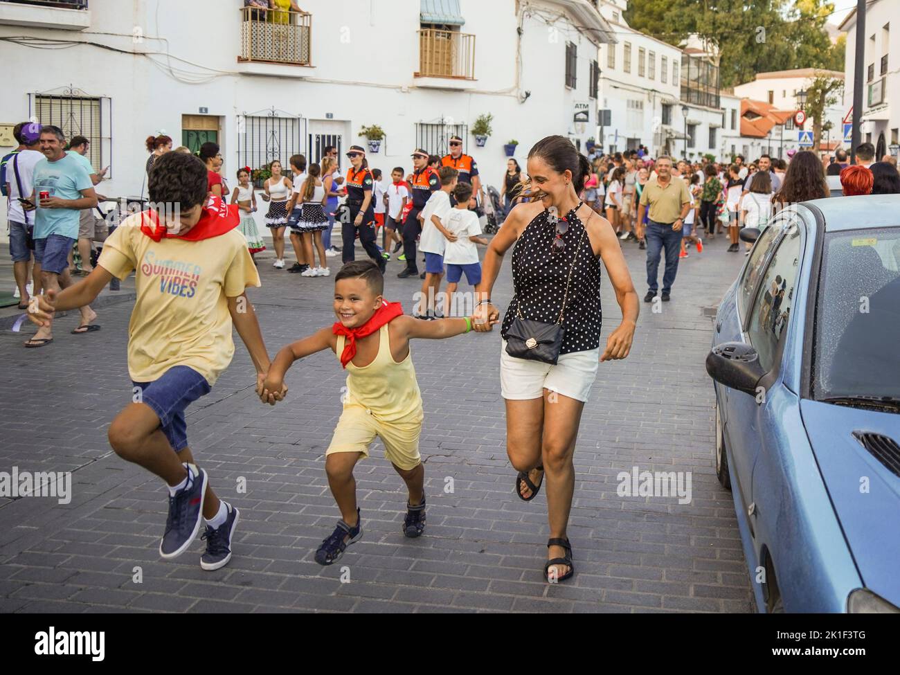 Animal friendly Running of the bulls, with inflatable bulls, in the ...