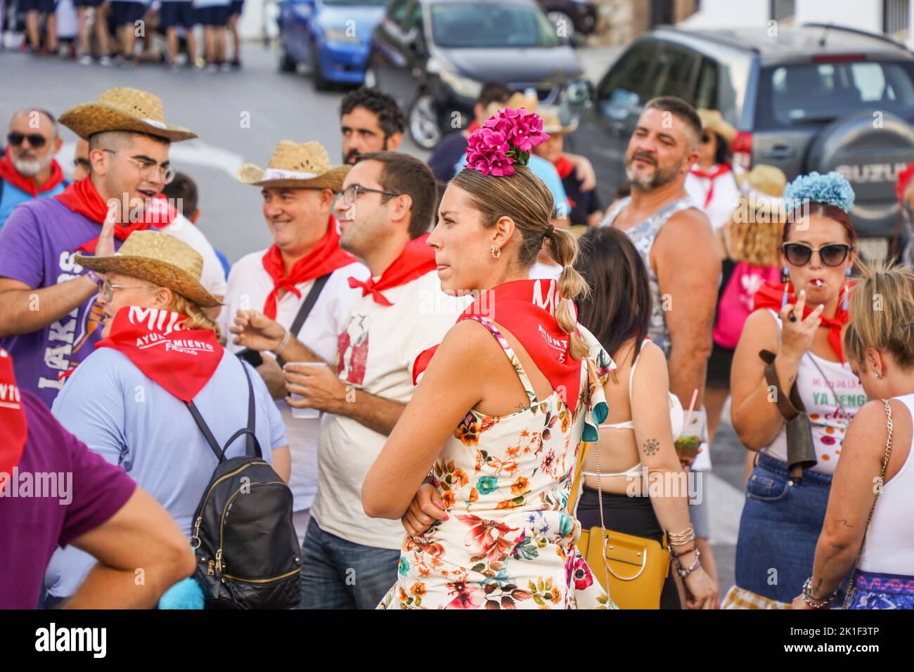 Crowd waiting for Animal friendly Running of the bulls, with inflatable ...