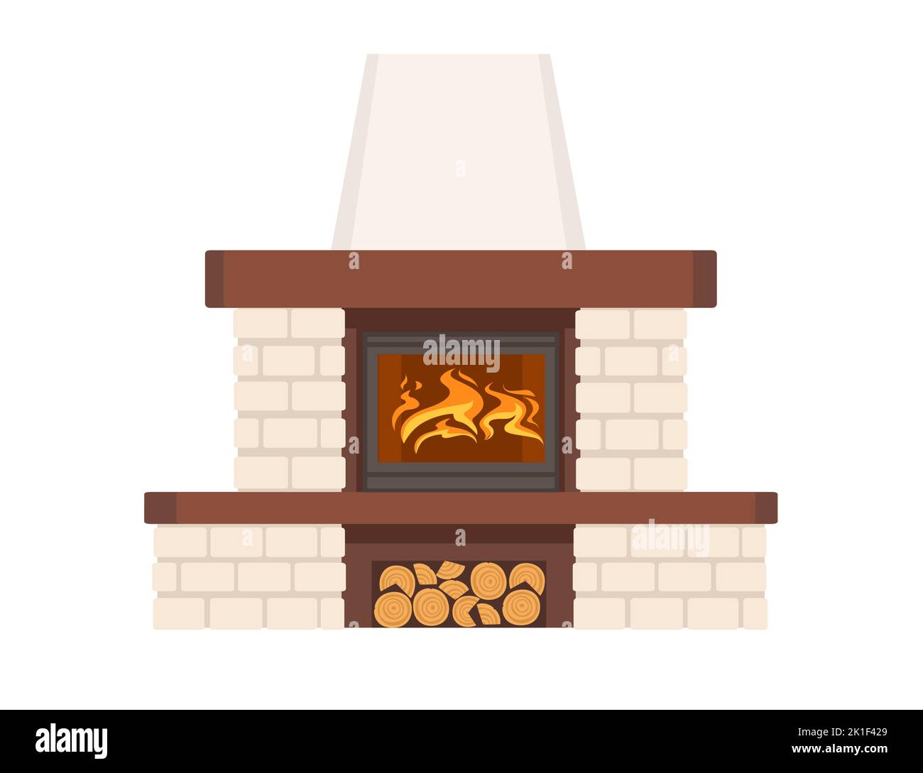 Modern stone fireplace with hot flame vector illustration isolated on ...
