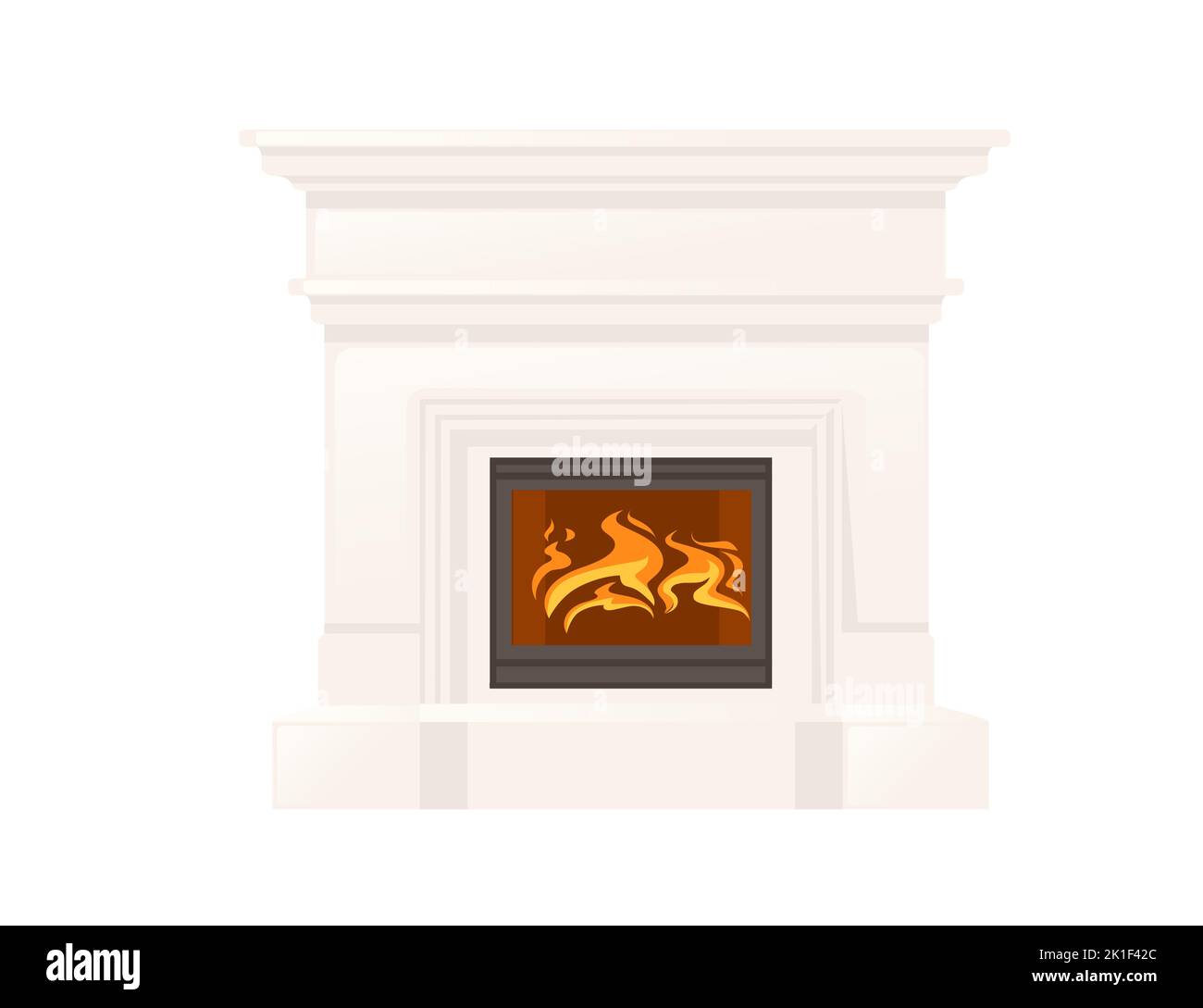 Modern stone fireplace with hot flame vector illustration isolated on ...
