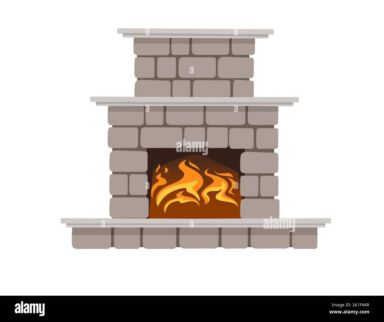 Modern stone fireplace with hot flame vector illustration isolated on ...
