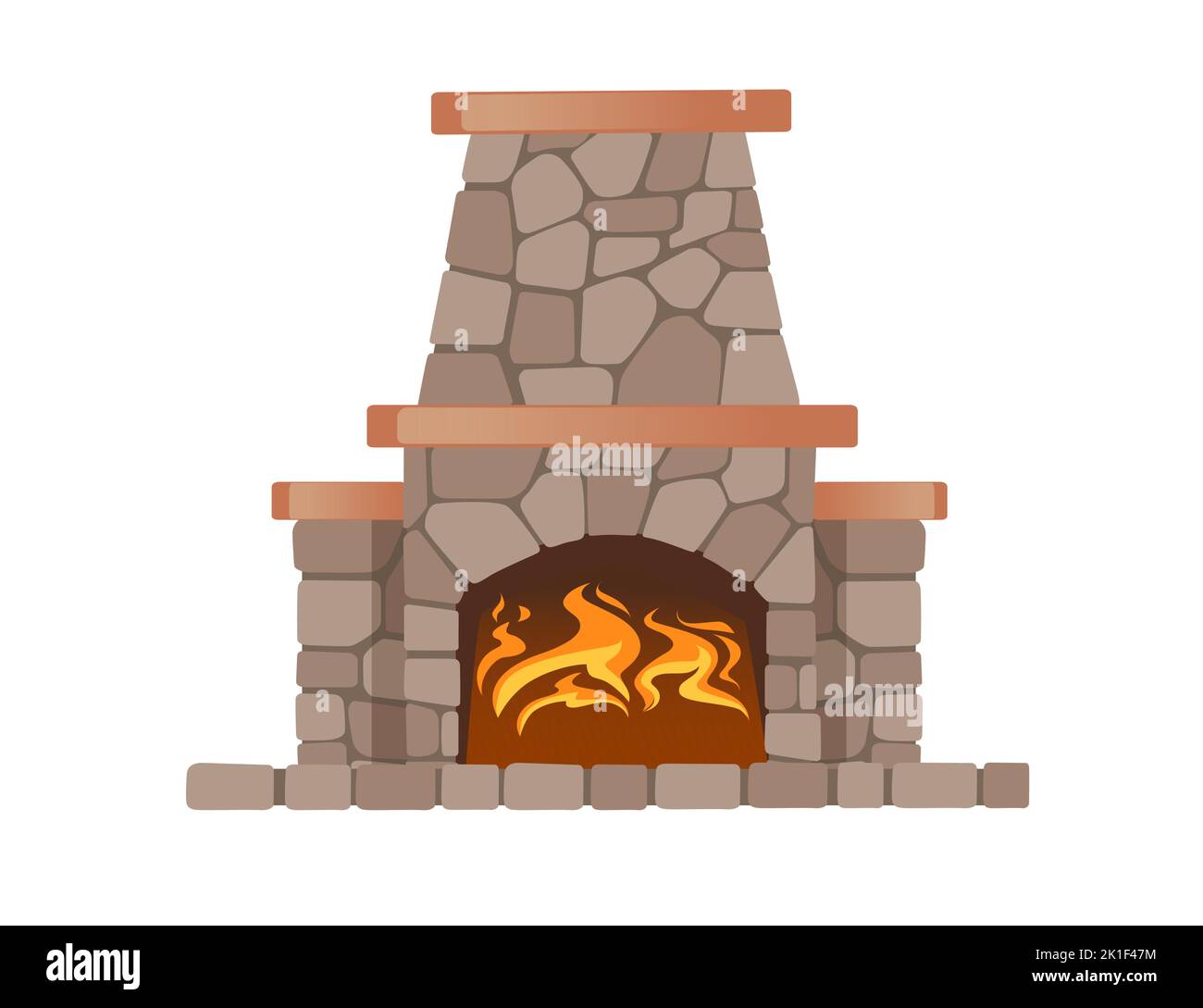 Modern stone fireplace with hot flame vector illustration isolated on ...