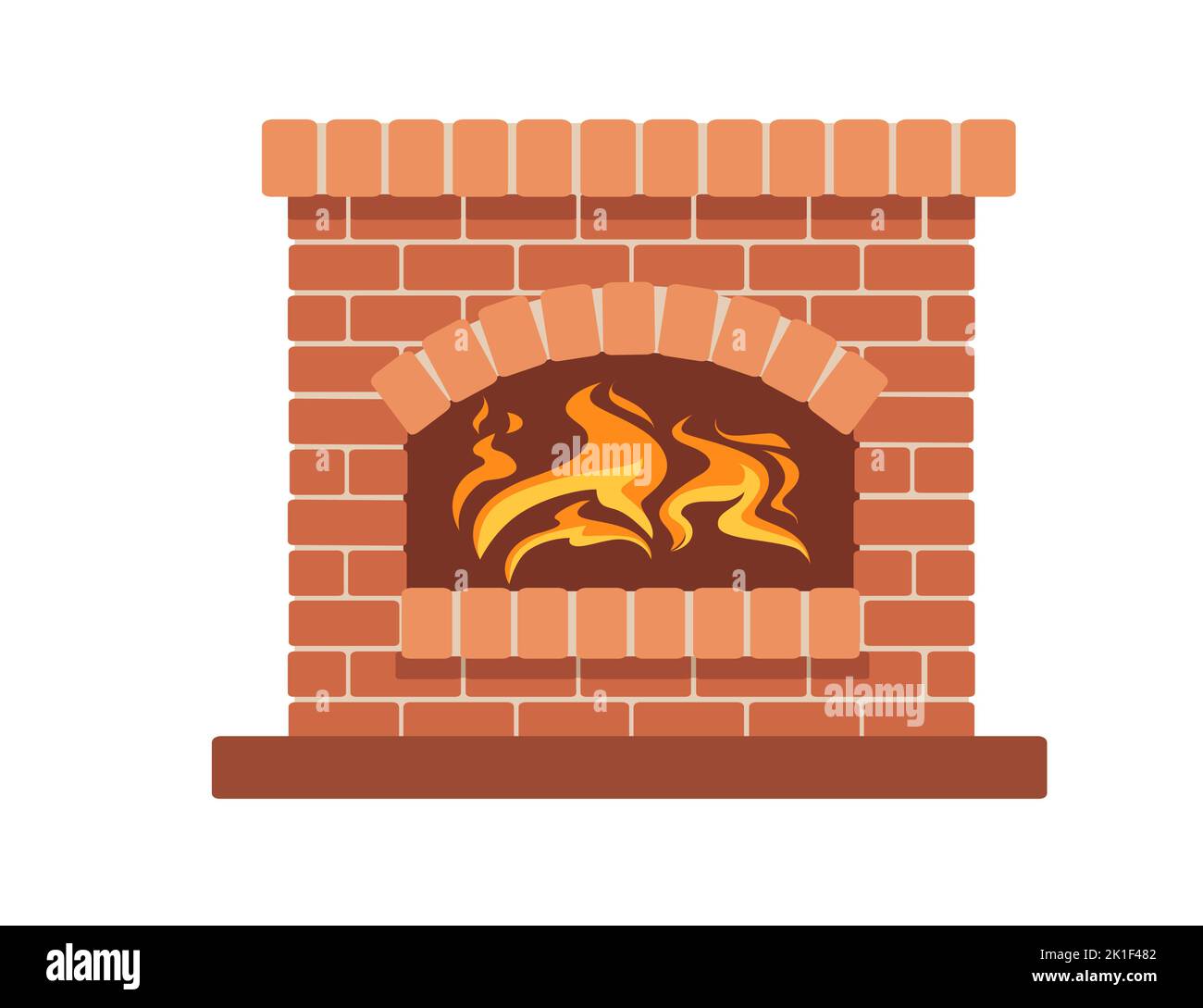Modern stone fireplace with hot flame vector illustration isolated on ...