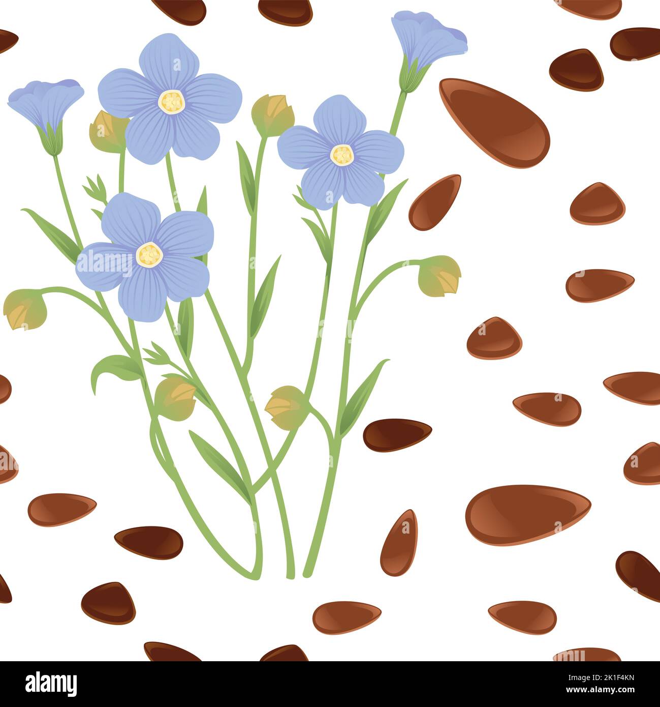 Seamless pattern Flax agriculture plant with blossom blue flowers and ...