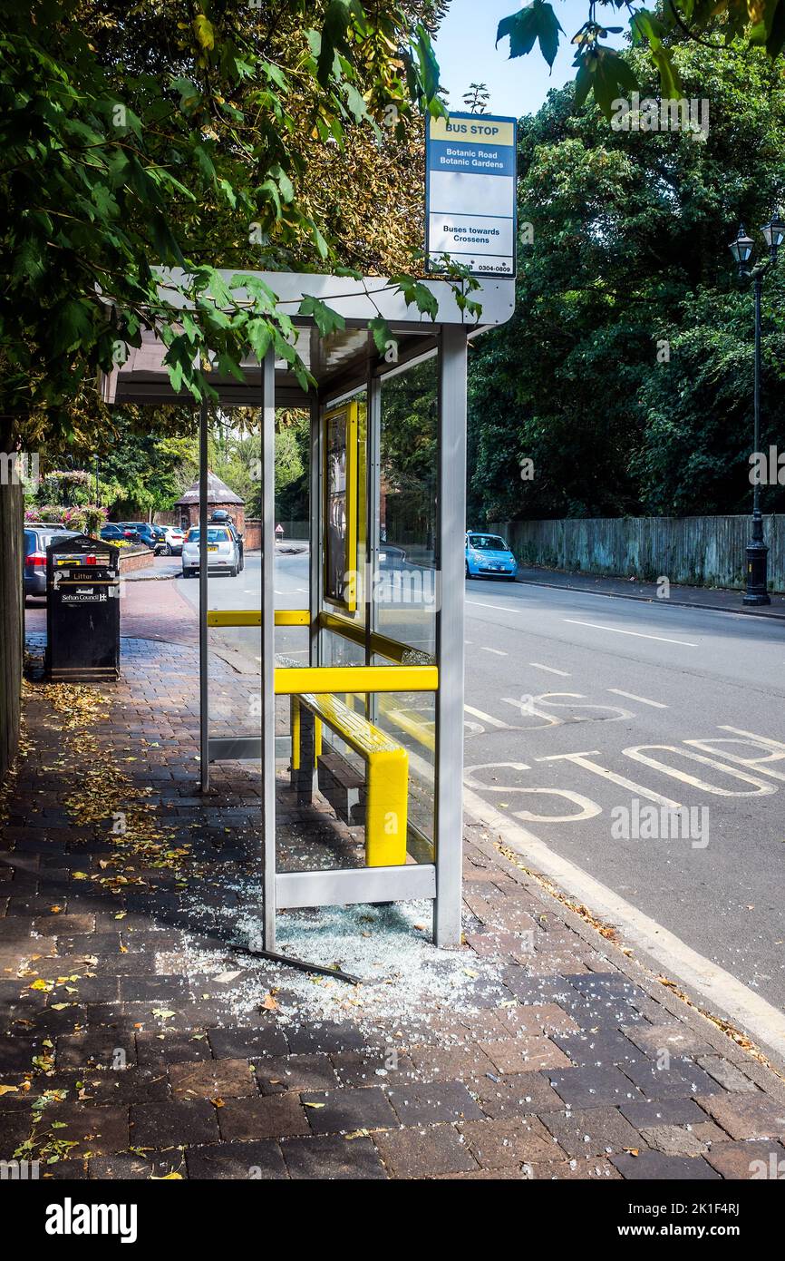 Vandals have smashed the glass in a bus stop near the village of ...