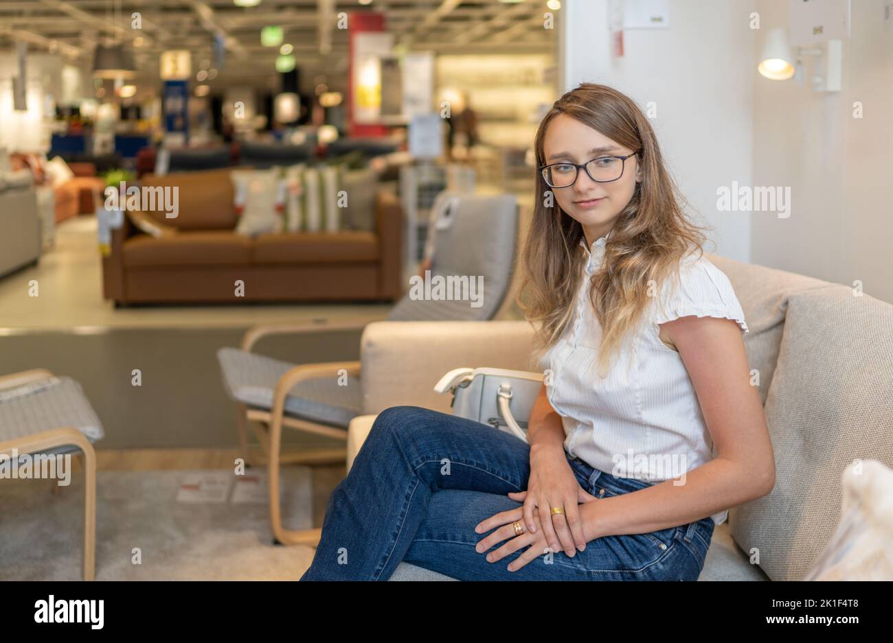 Beautiful Young White Caucasian Girl is in the Department Store Looking ...