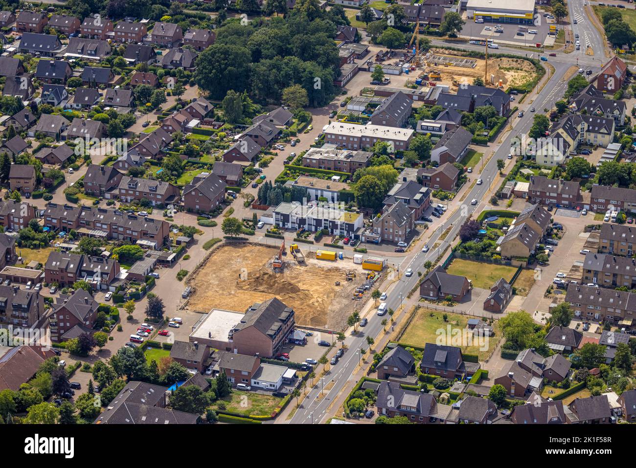 Aerial view, construction site with new building for Aldi supermarket ...