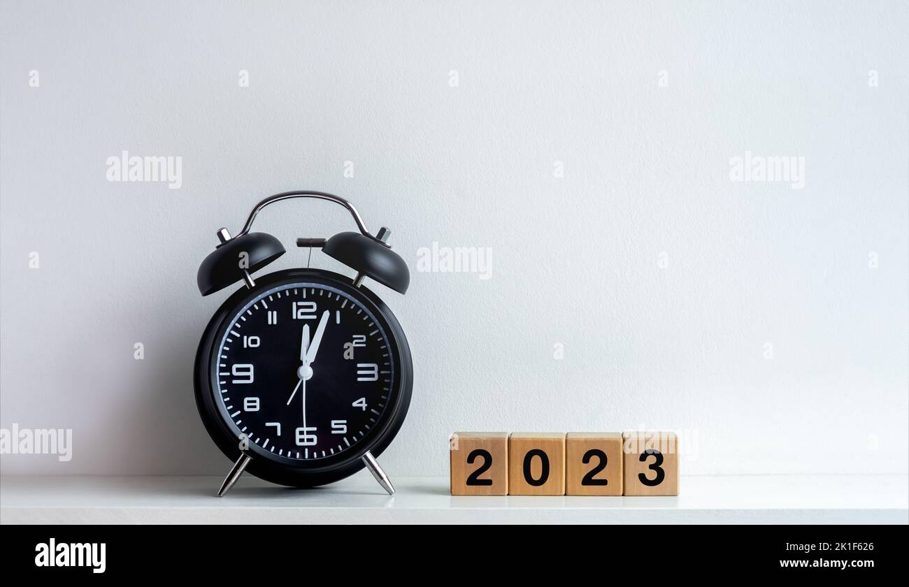 2023 Happy New year background. 2023 calendar number on wooden cube ...