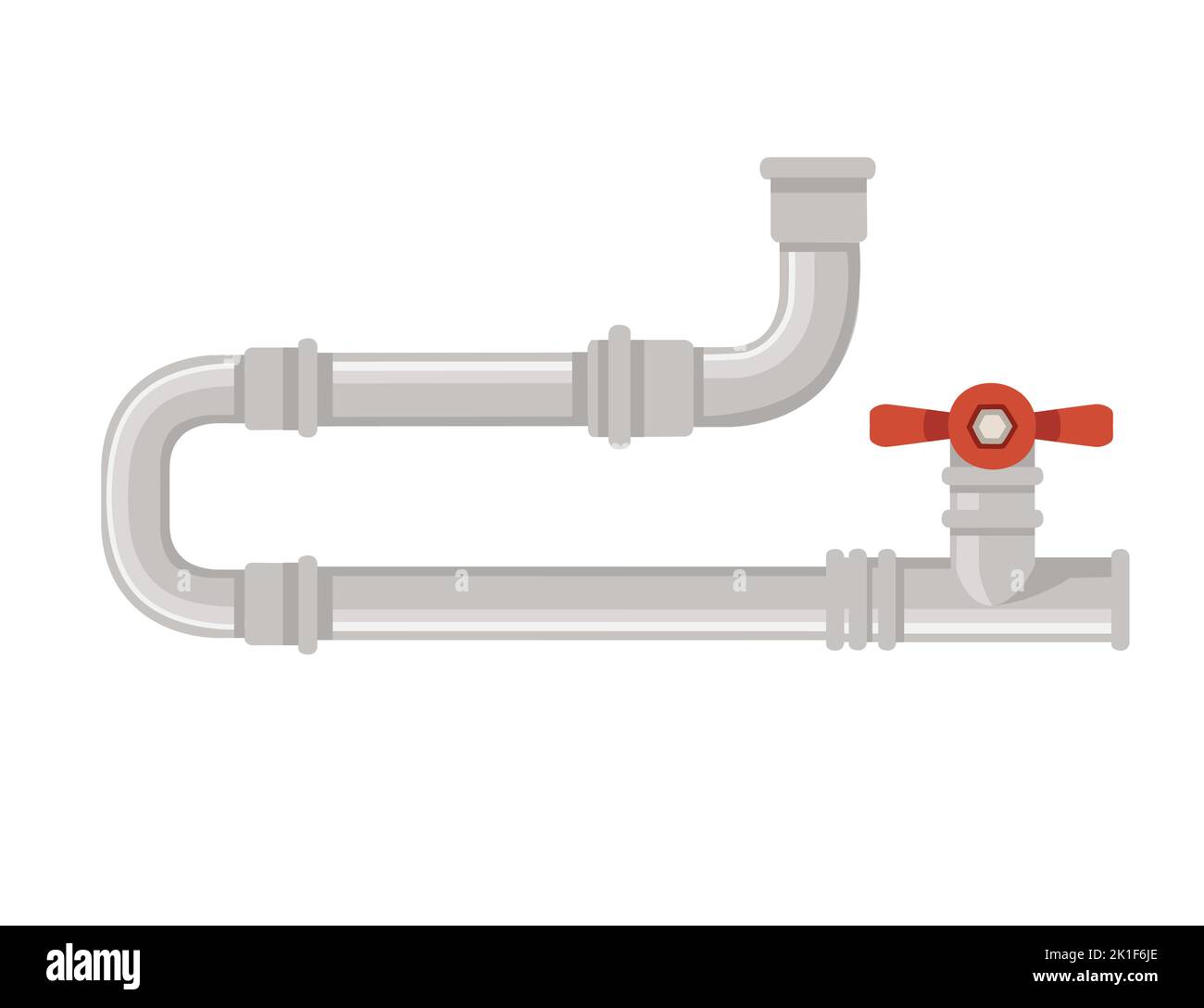 Metal pipeline for water flowing industrial construction with red valve ...