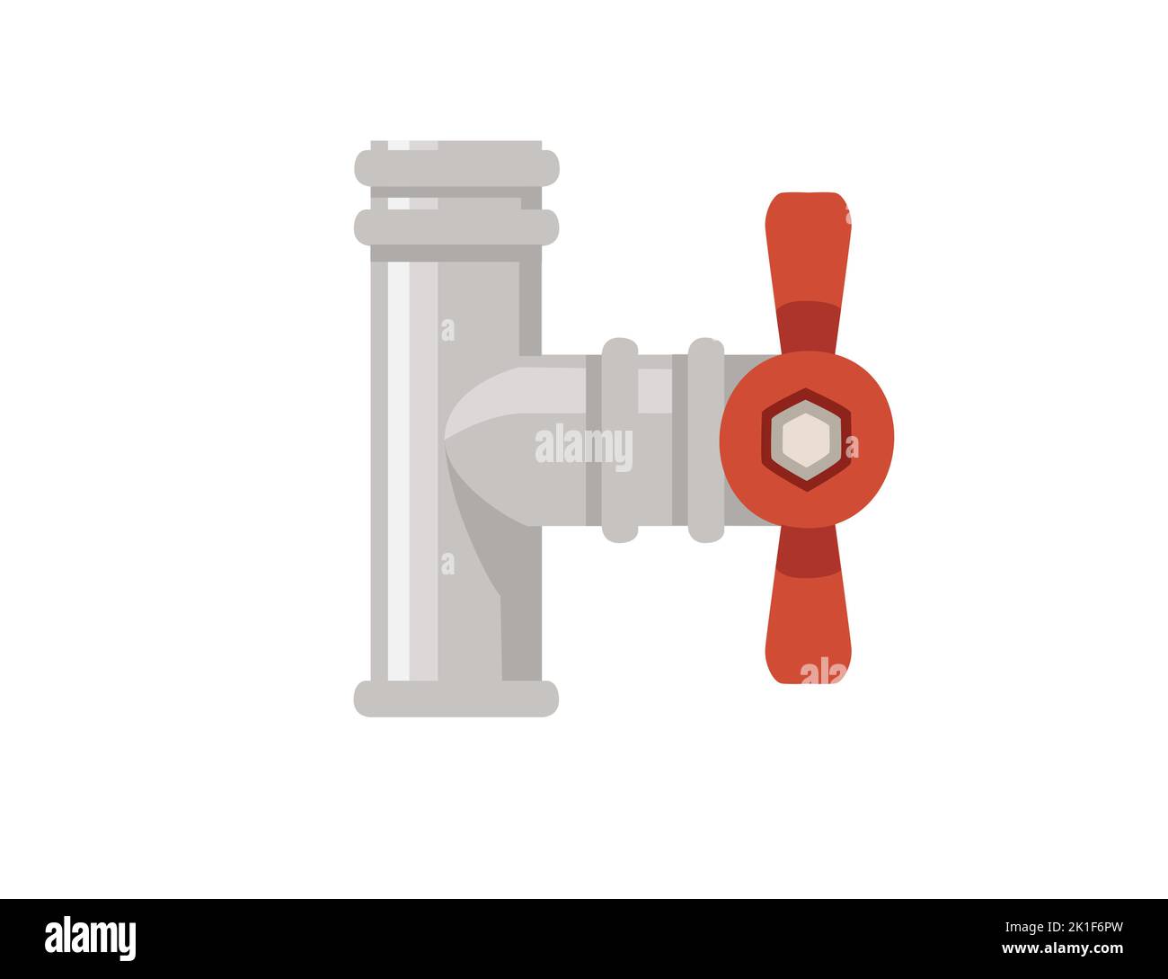 Metal pipeline for water flowing industrial construction with red valve ...