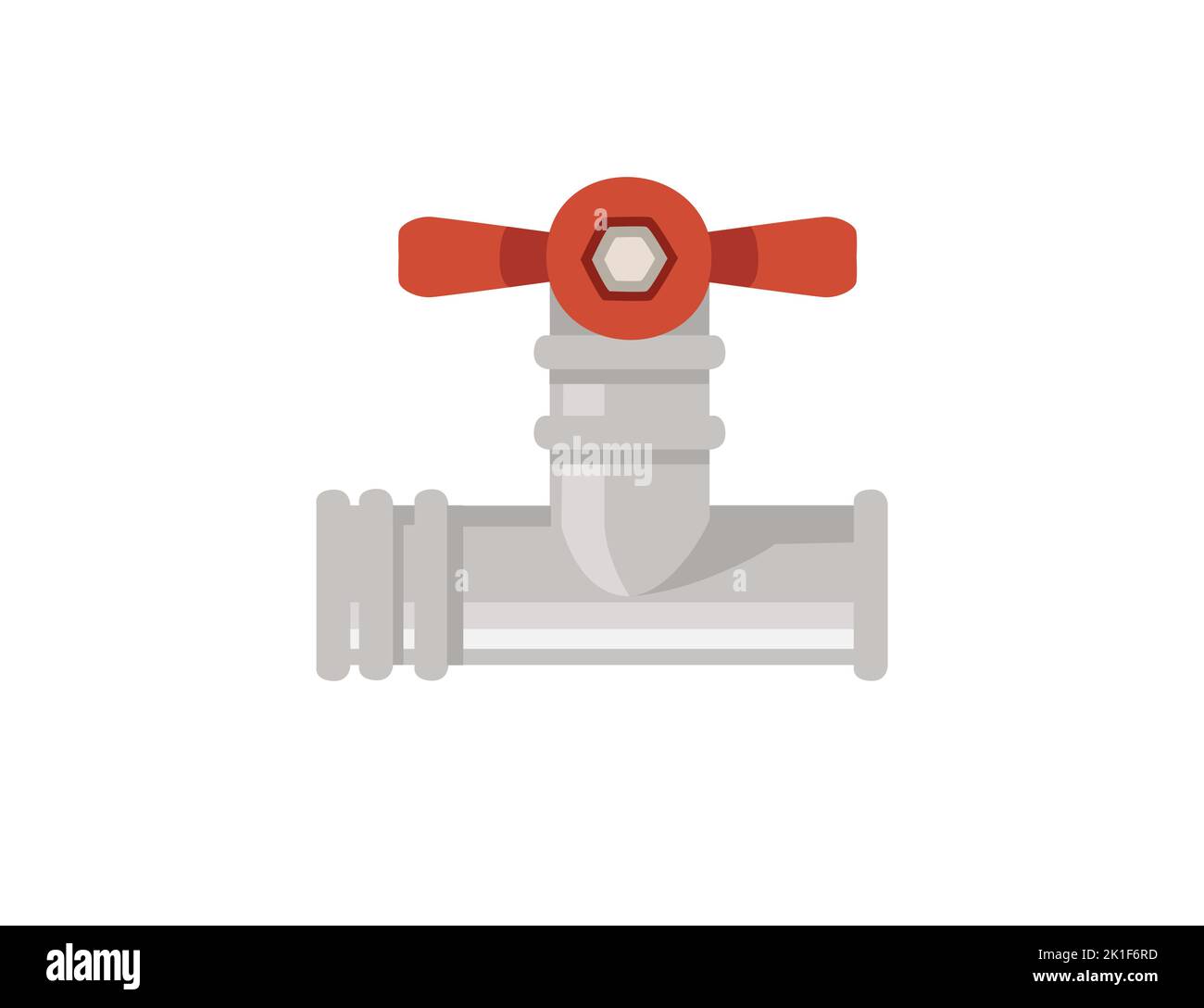 Metal pipeline for water flowing industrial construction with red valve ...