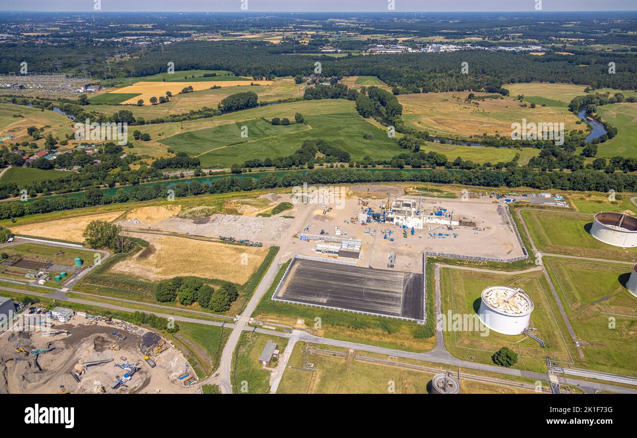 Aerial view, TanQuid GmbH tank farm Hünxe, construction site with new ...