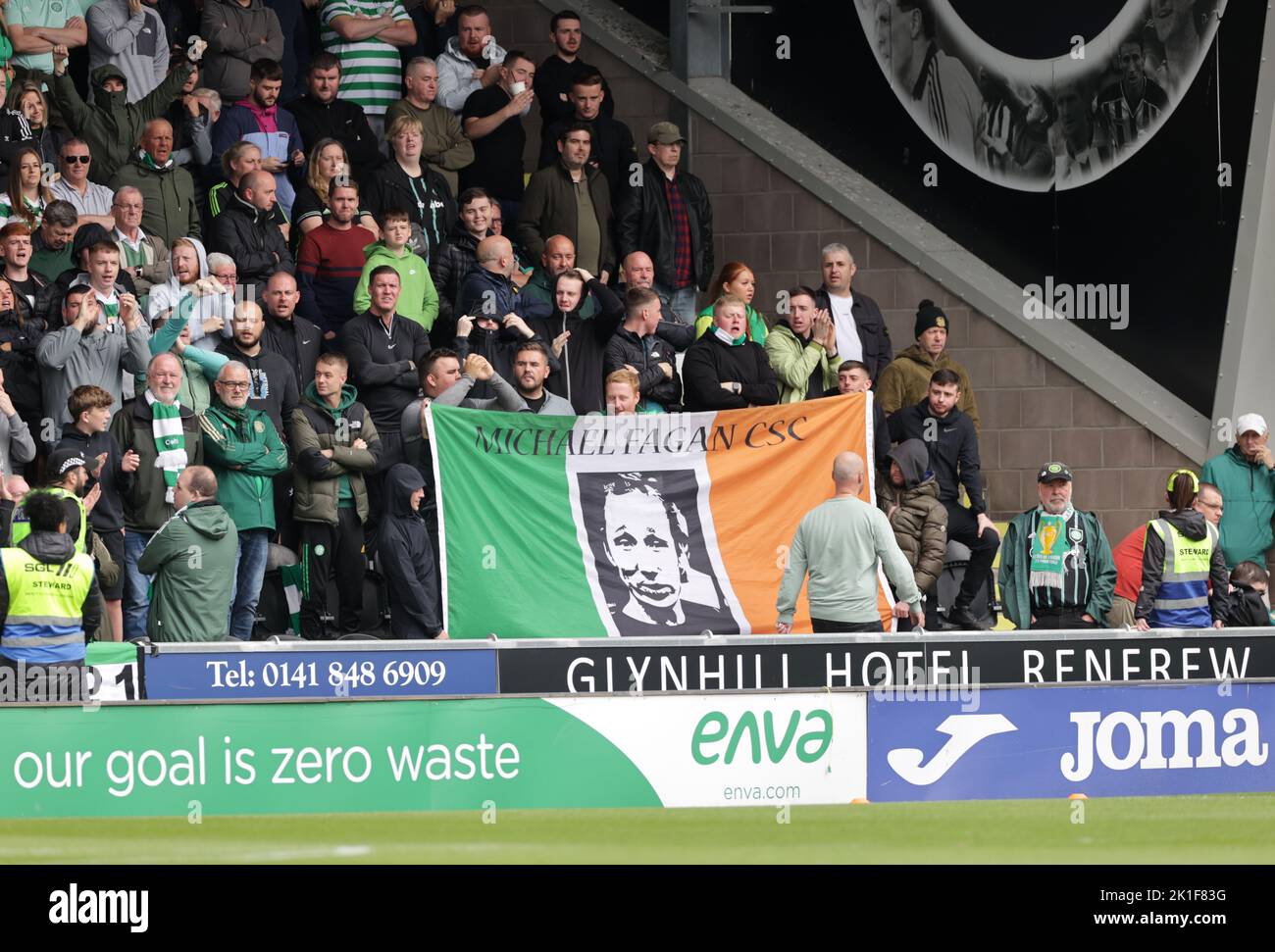 Celtic fans hold up a flag before the cinch Premiership match at The ...