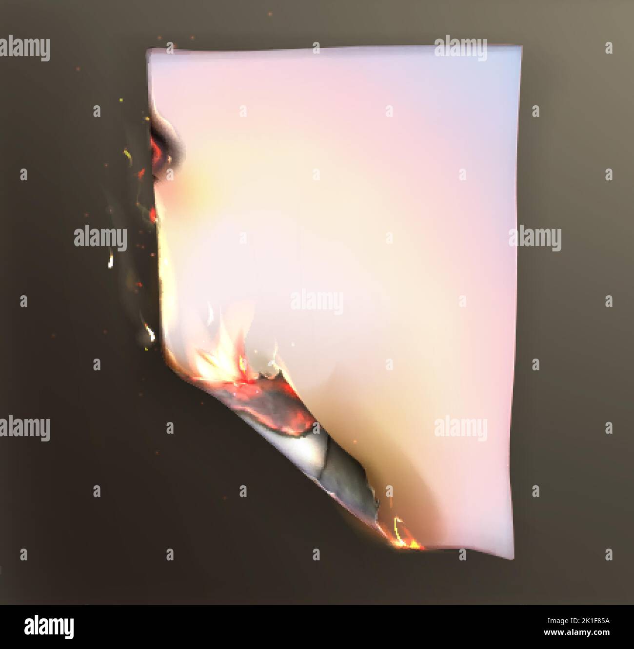 Realistic burnt ripped sheet with scorched borders. smoldering paper ...