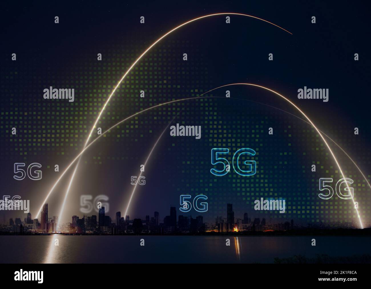 5G technology on a cityscape background Stock Photo - Alamy