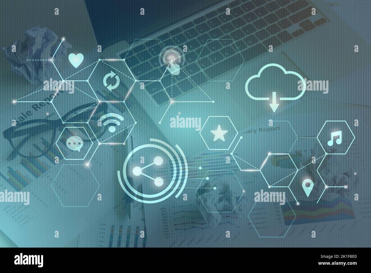 Business concept area work have laptop, chart and smart phone with ...