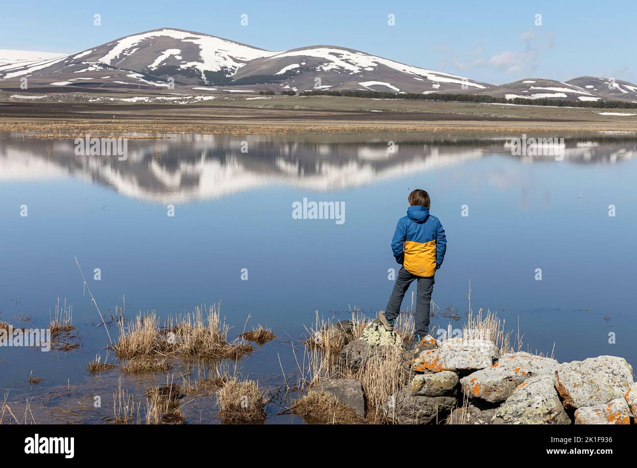Boy, Tourist exploring beautiful area of a Bughdasheni Managed Reserve ...