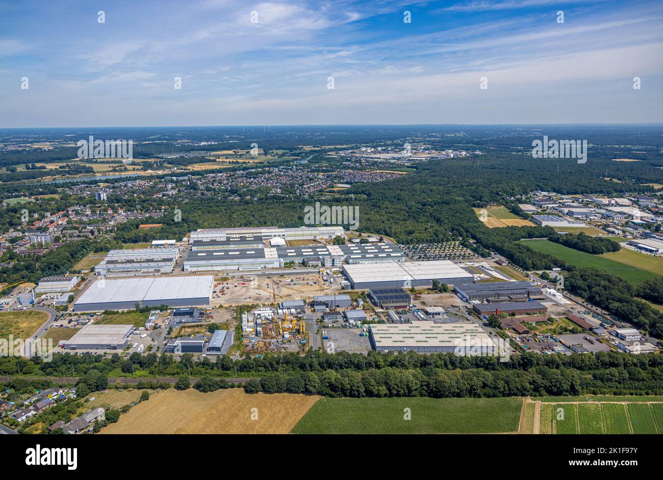 Aerial view, construction site and new building Panattoni Park Voerde ...