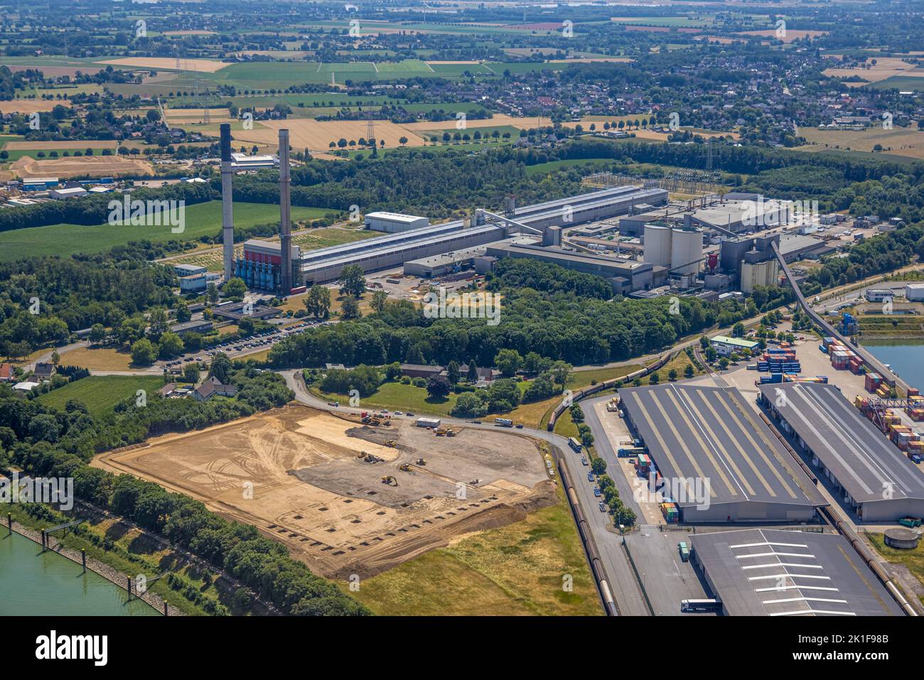 Aerial view, construction site at Schleusenstraße, TRIMET Aluminium SE ...