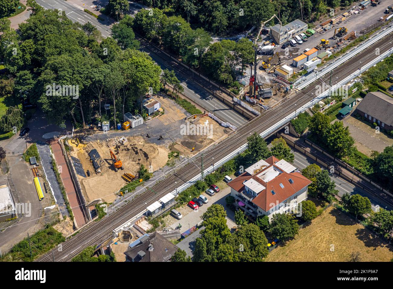 Aerial view, platform construction site at Voerde station, Voerde, Ruhr ...