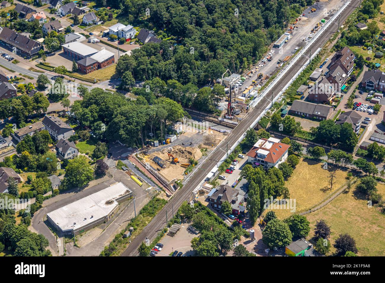 Aerial view, platform construction site at Voerde station, Voerde, Ruhr ...