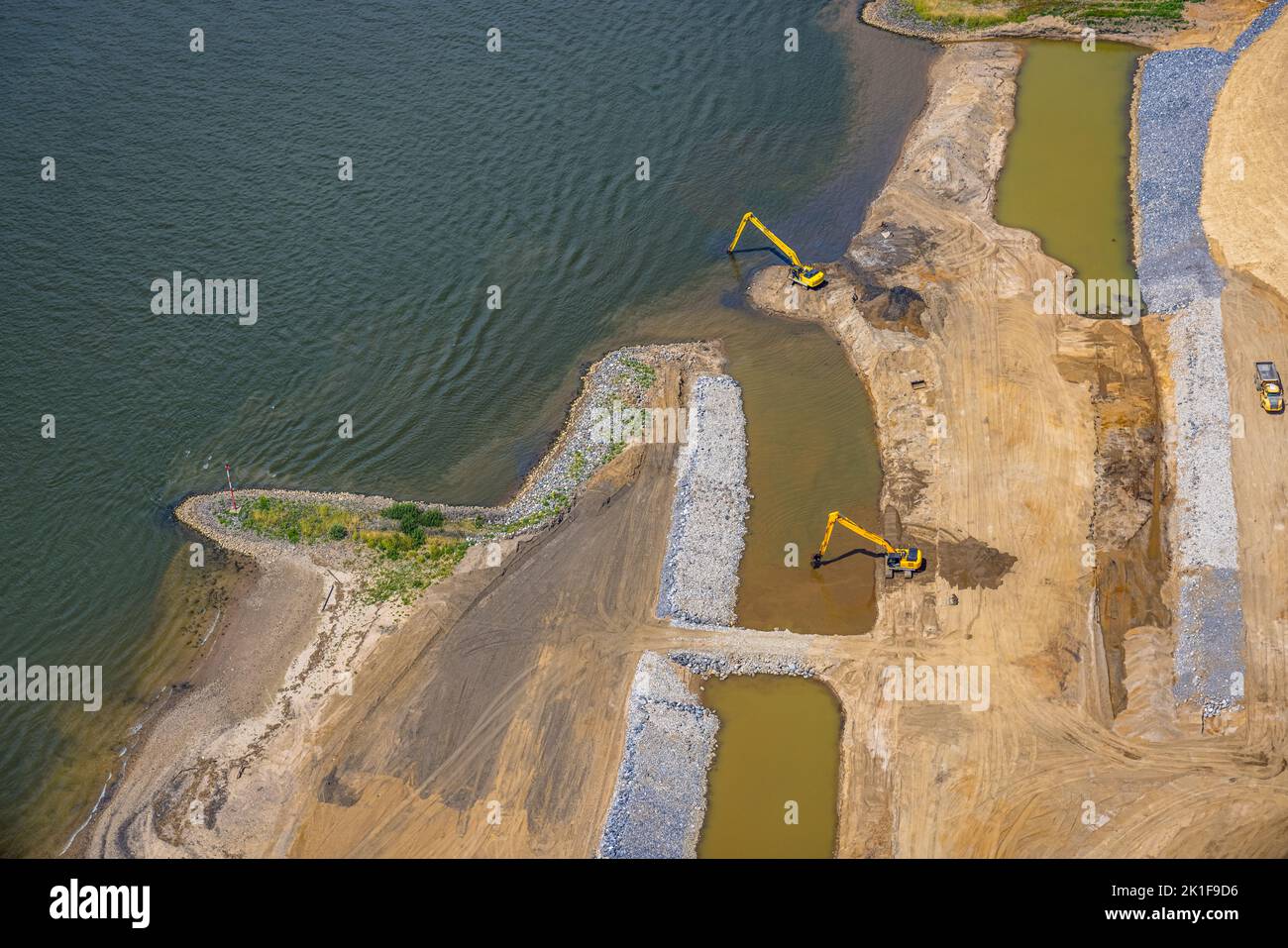 Aerial view, renaturation Emscher estuary, Rheinaue floodplain, Möllen ...
