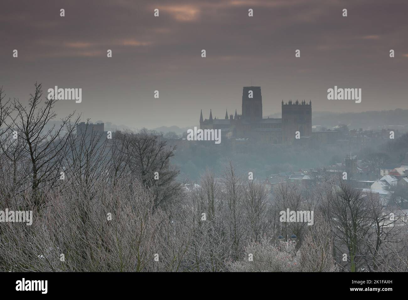 Durham Cathedral and Castle on a misty winter morning. England UK Stock ...
