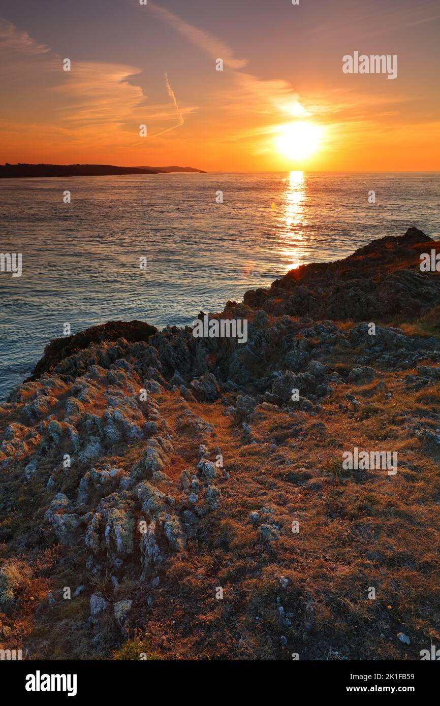 Beautiful Orange Sunset over Amlwych from Point Lynas. Anglesey, North ...